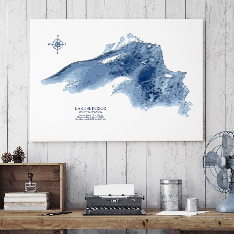 Lake Superior | Bathymetric Map Lake Depth Print | 12"x18" to 28"x40 ...