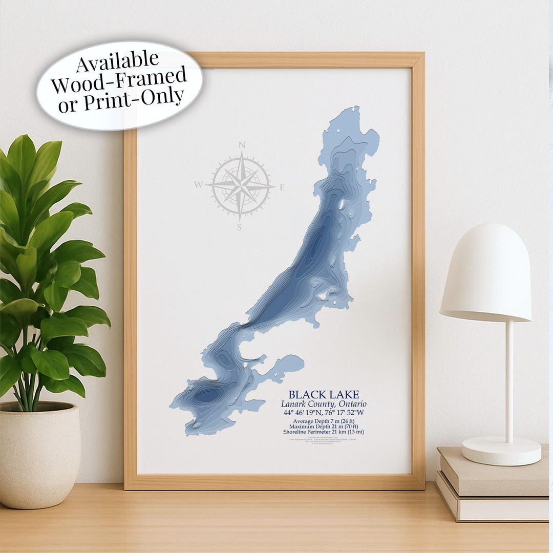 Black Lake Map | Lanark County | Custom Lake Map | Bathymetric Print ...