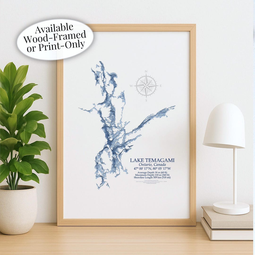 Lake Temagami Map | Custom Lake Map | Bathymetric Print | Lake Depth ...