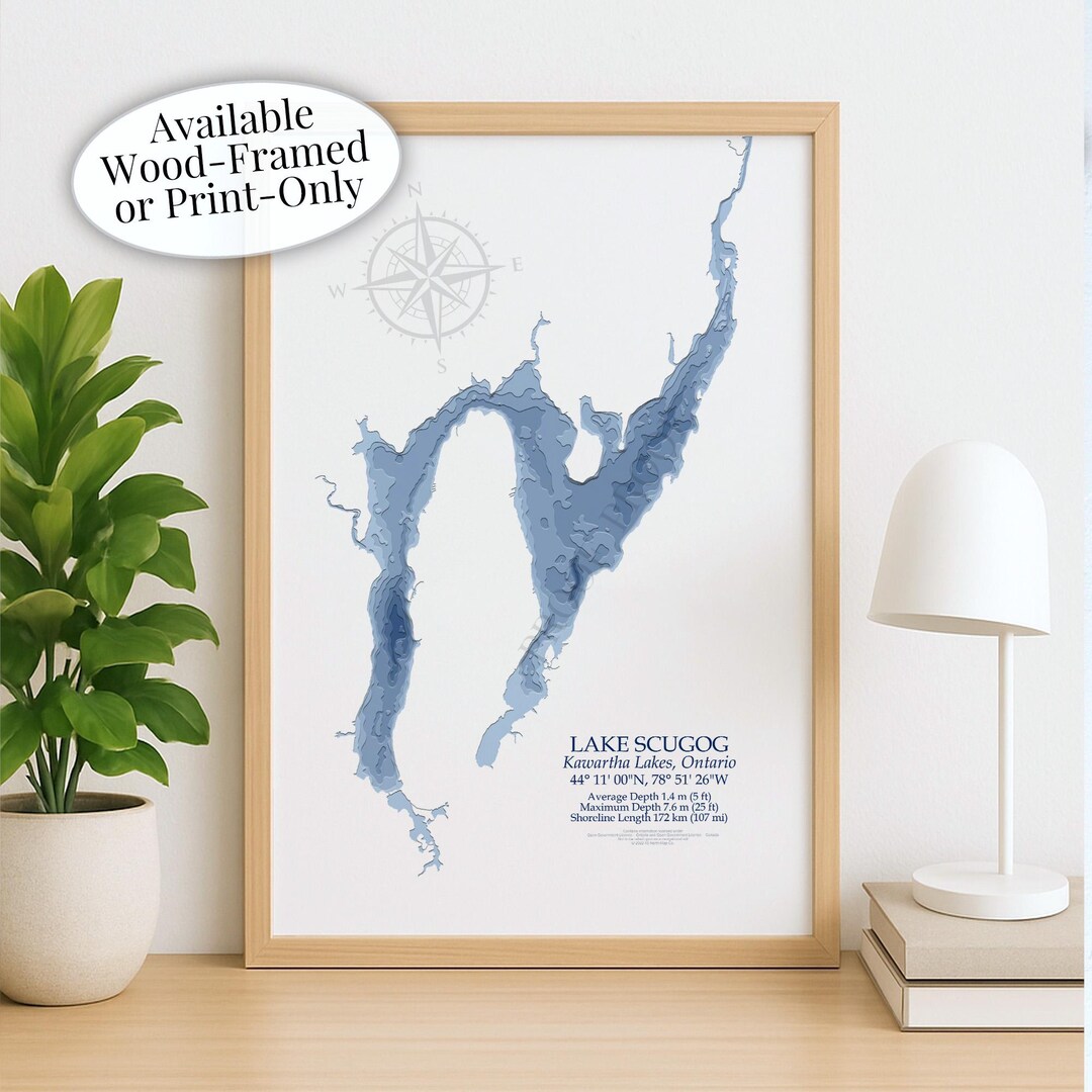 Lake Scugog Map | Kawartha Lakes | Custom Lake Map | Bathymetric Print ...