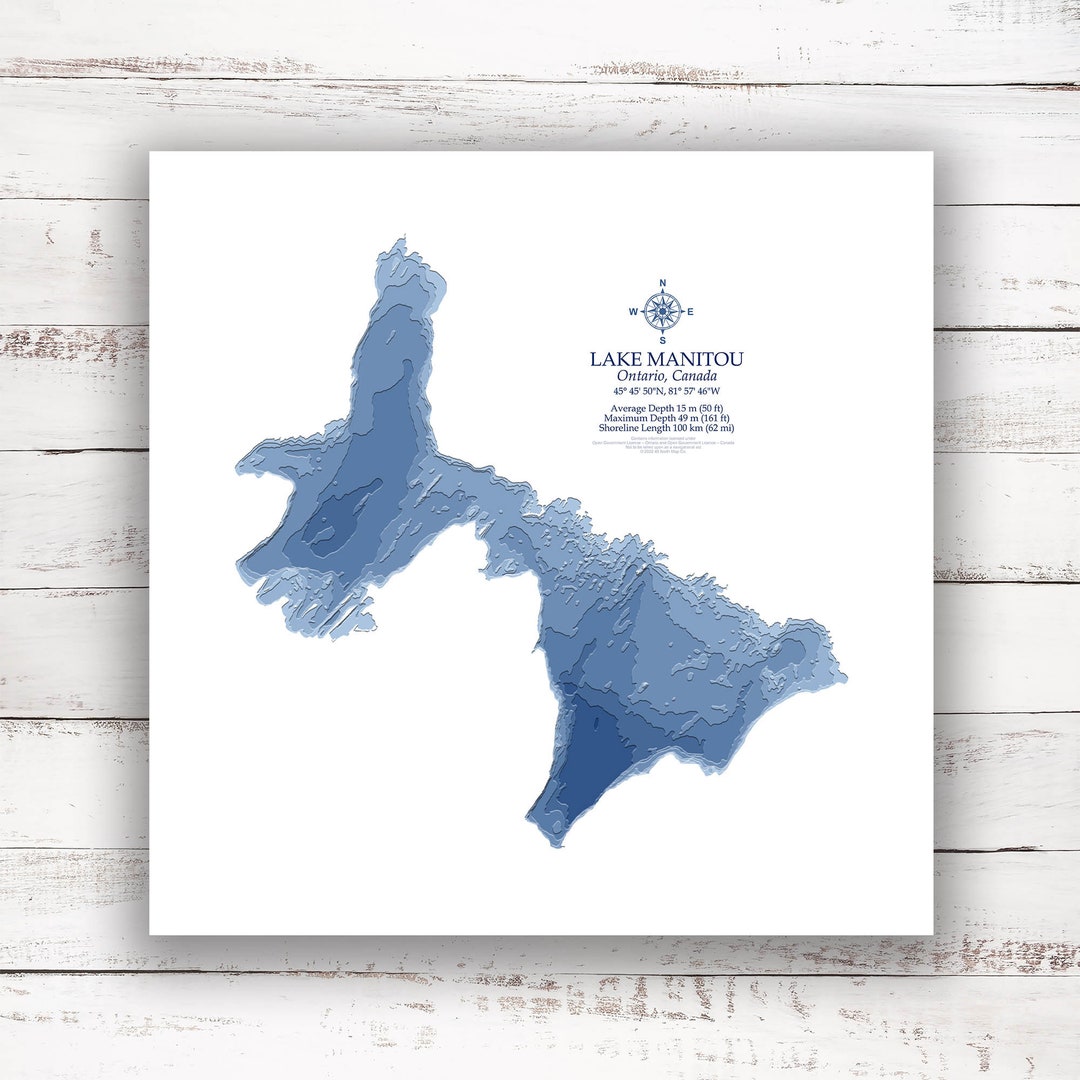 Lake Manitou Ontario Bathymetric Map Lake Depth Print - Etsy