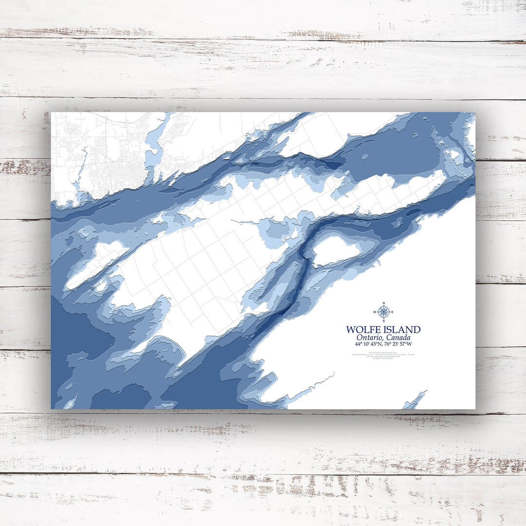 Wolfe Island Ontario | Bathymetric Map Print | 12"x18" to 28"x40 ...