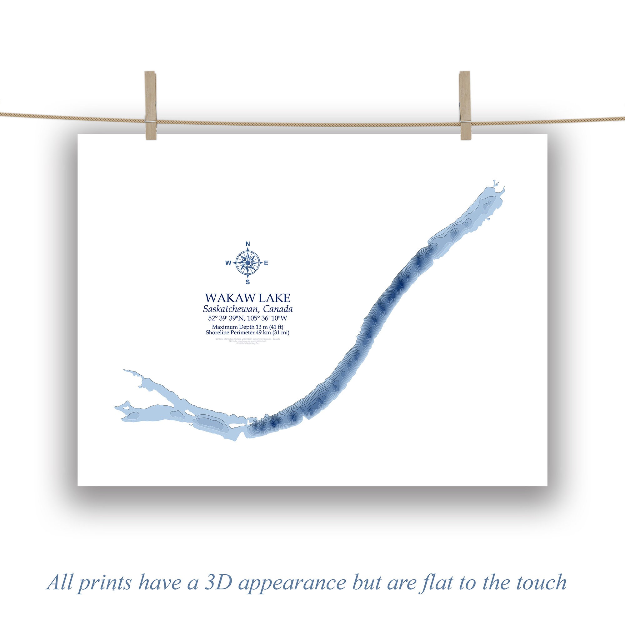 Wakaw Lake Saskatchewan Bathymetric Map Print 12x16 to 30x40 Lake Gift ...