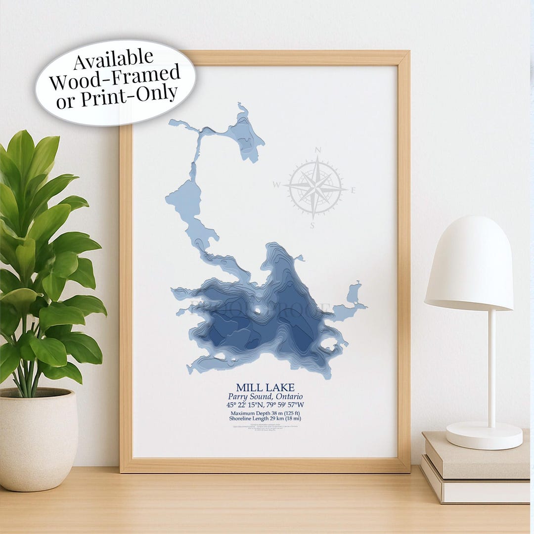 Mill Lake Map | Parry Sound | Custom Lake Map | Bathymetric Print ...