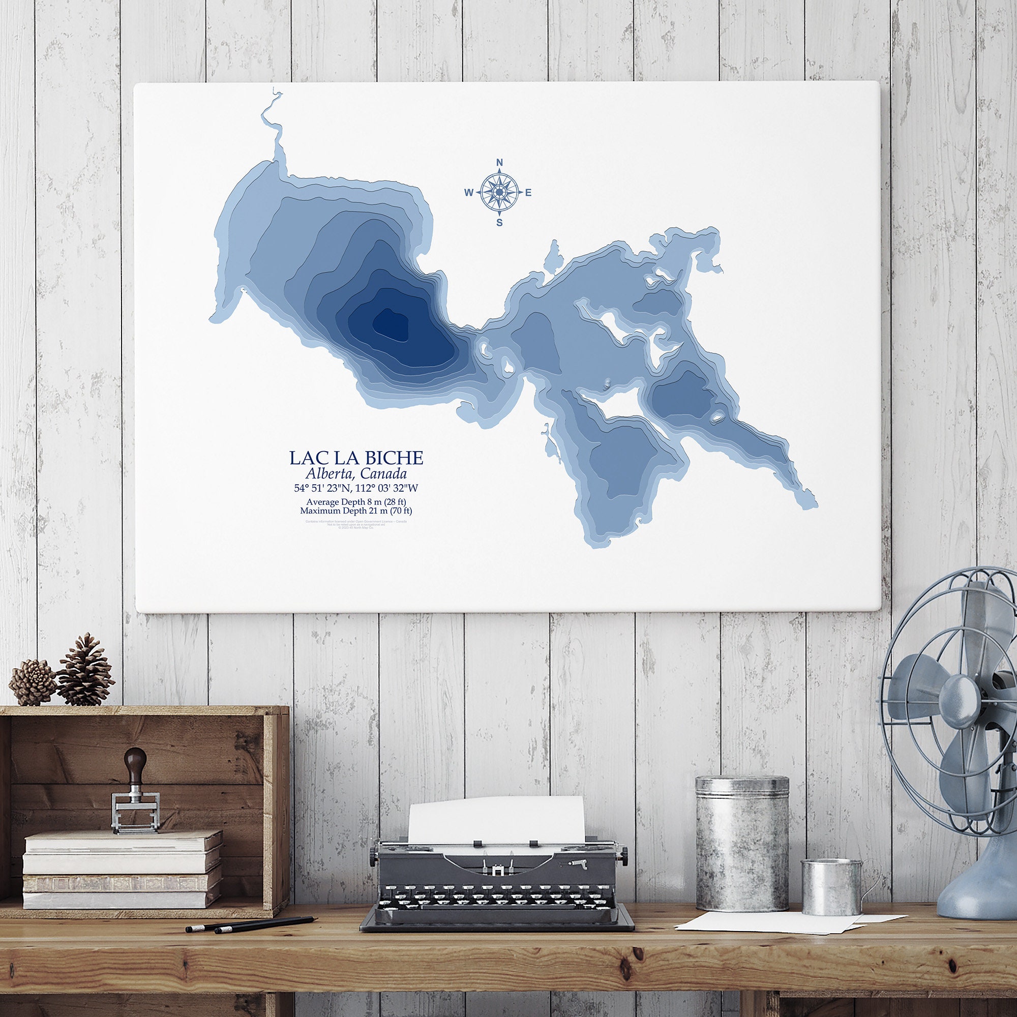 Lac La Biche Alberta Bathymetric Map Print 12x18 to 28x40 Lake Gift ...