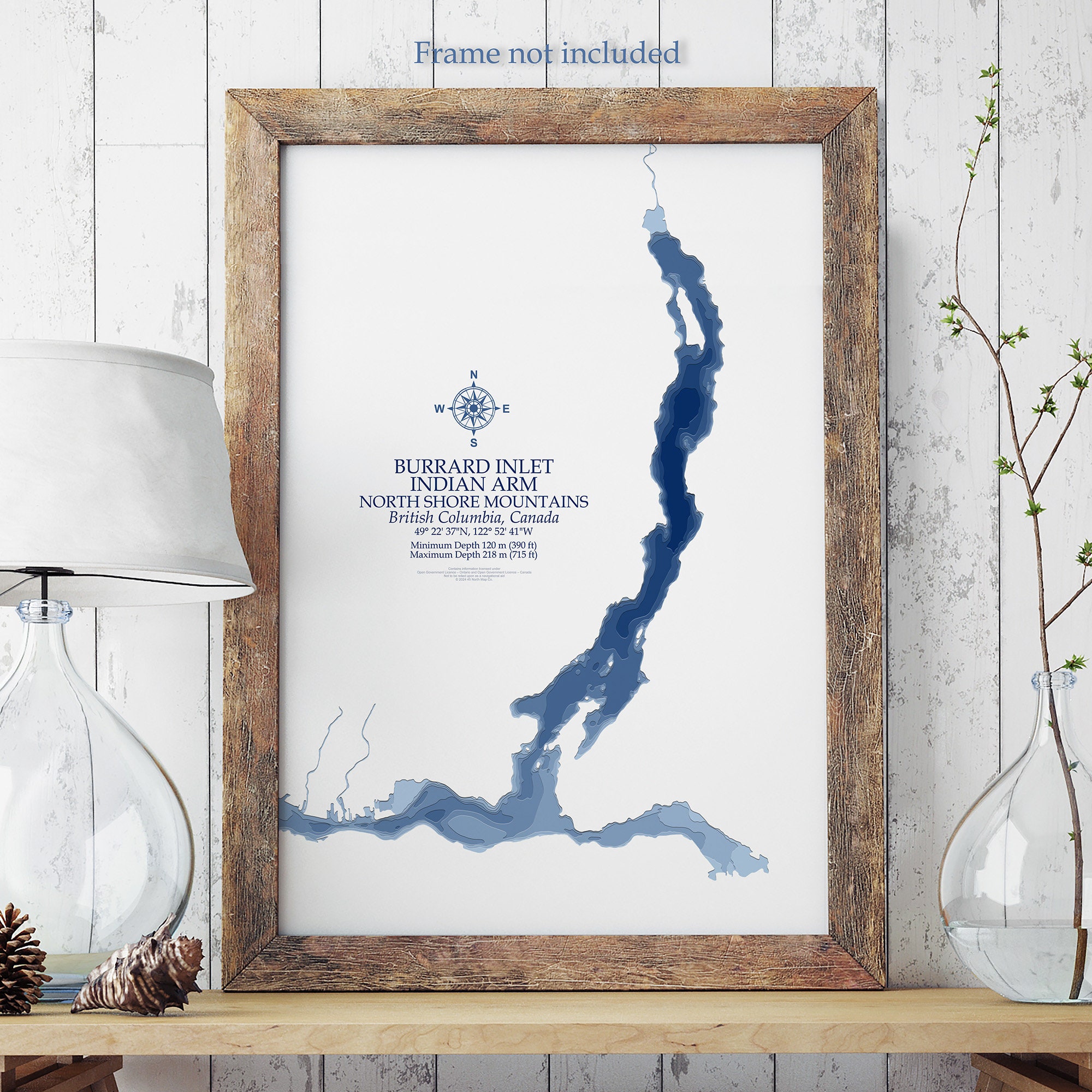 Burrard Inlet Indian Arm British Columbia Bathymetric Map Custom Lake ...