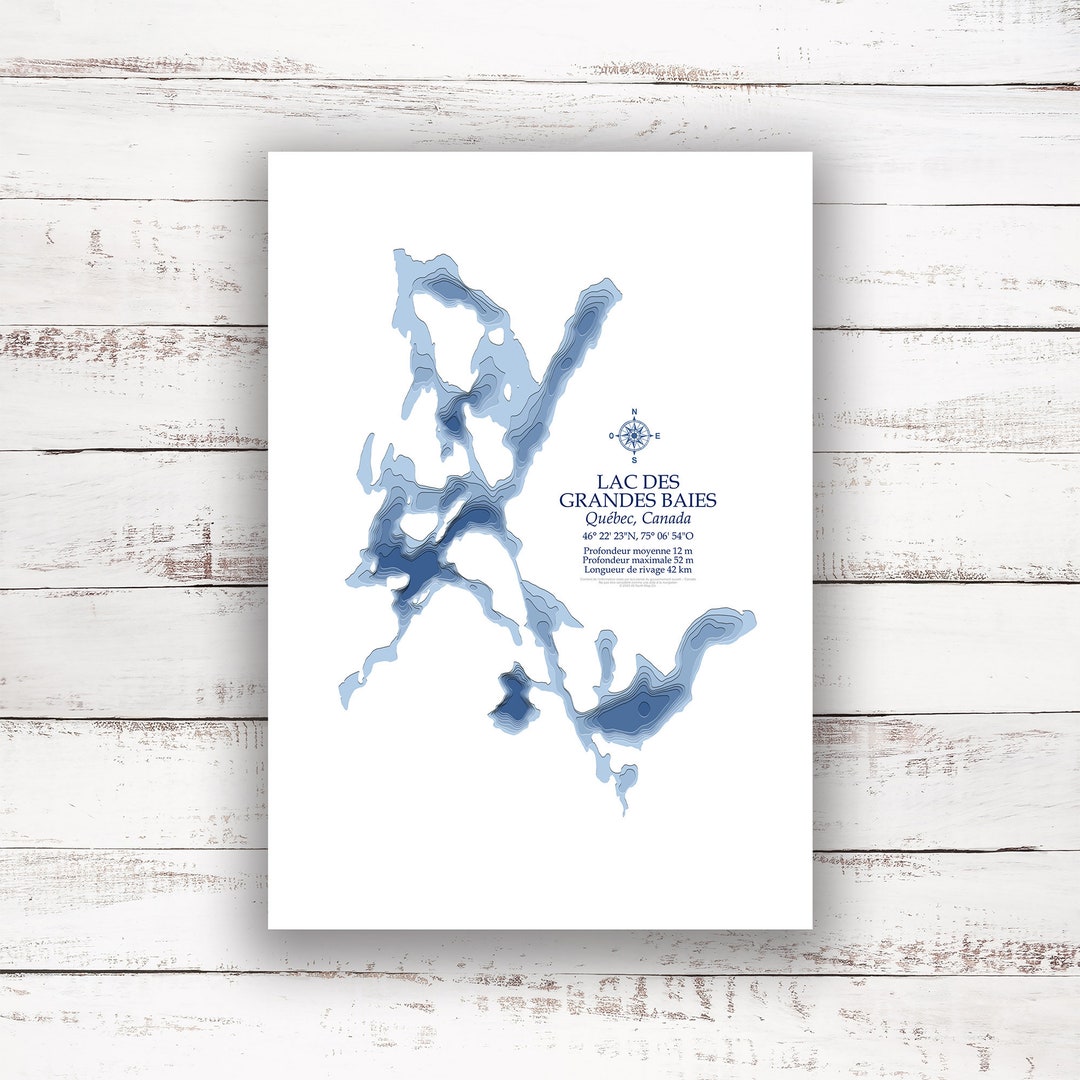 Lac Des Grandes Baies | Nominigue Quebec | Bathymetric Map | Print ...