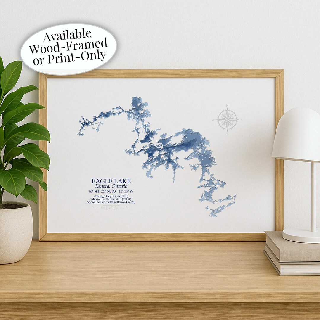 Eagle Lake Map | Kenora | Custom Lake Map | Bathymetric Print | Lake ...