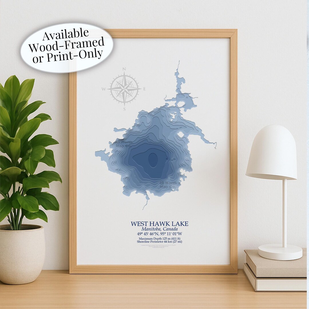 West Hawk Lake Map | Manitoba Lake Map | Custom Lake Map | Bathymetric ...