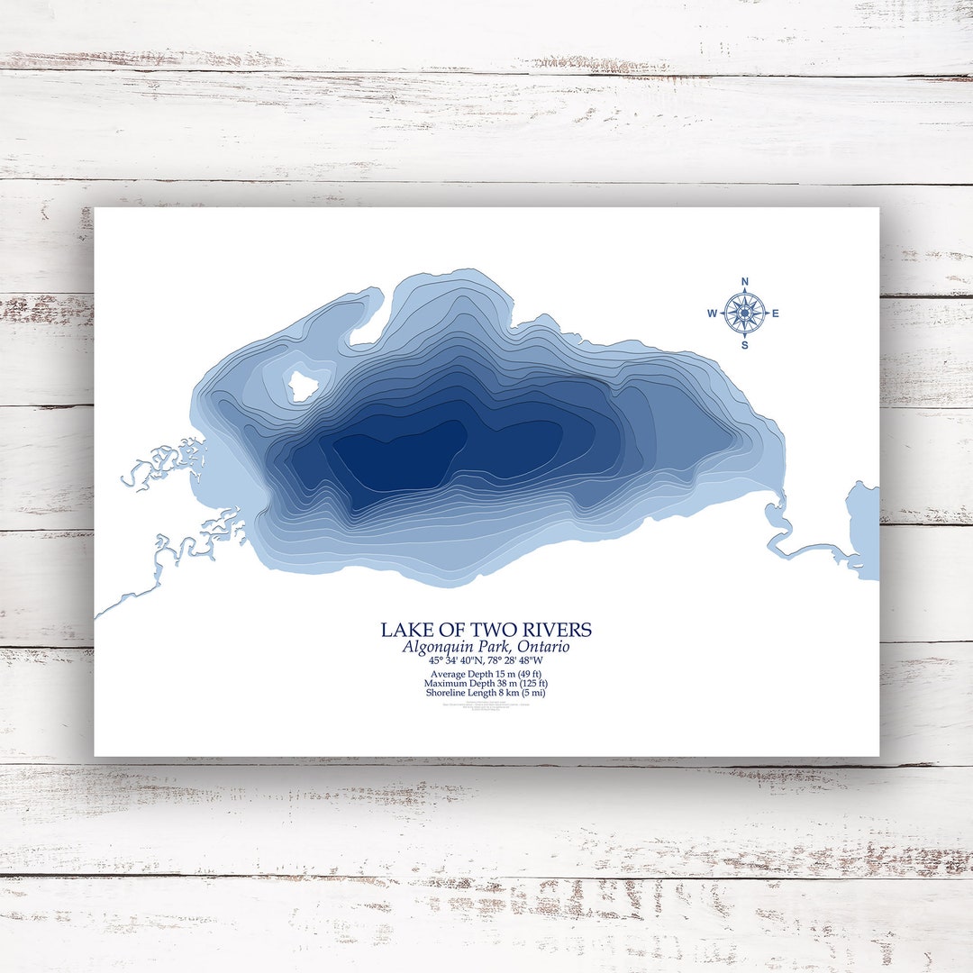 Lake of Two Rivers Algonquin Park | Digital Download | Bathymetric Map ...