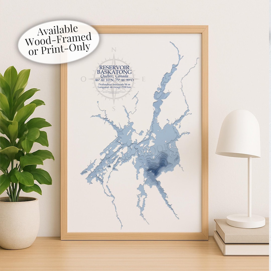Reservoir Baskatong Quebec Map | Custom Lake Map | Bathymetric Print ...
