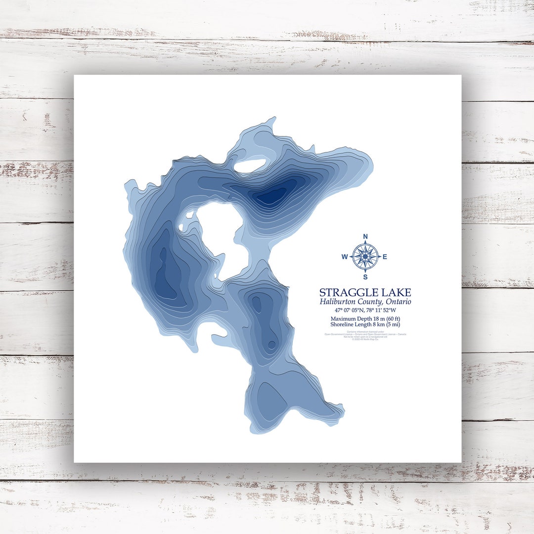 Straggle Lake Haliburton Highlands Ontario | Bathymetric Map Print | 12 ...