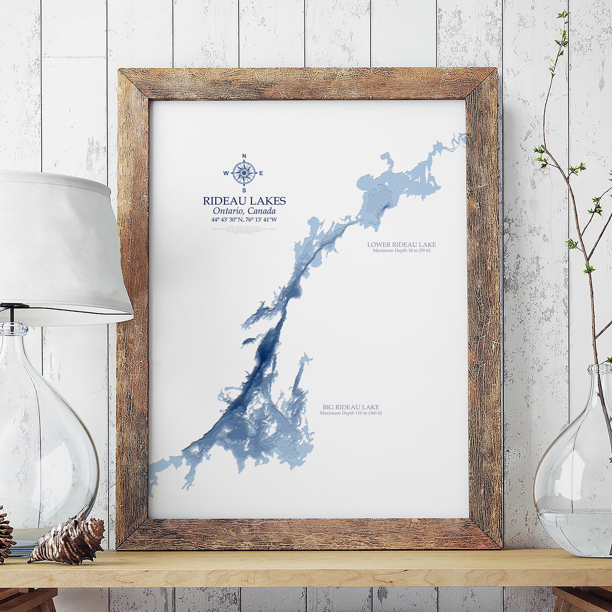 Rideau Lakes Big Rideau Lake Lower Rideau Lake Bathymetric Map Print ...