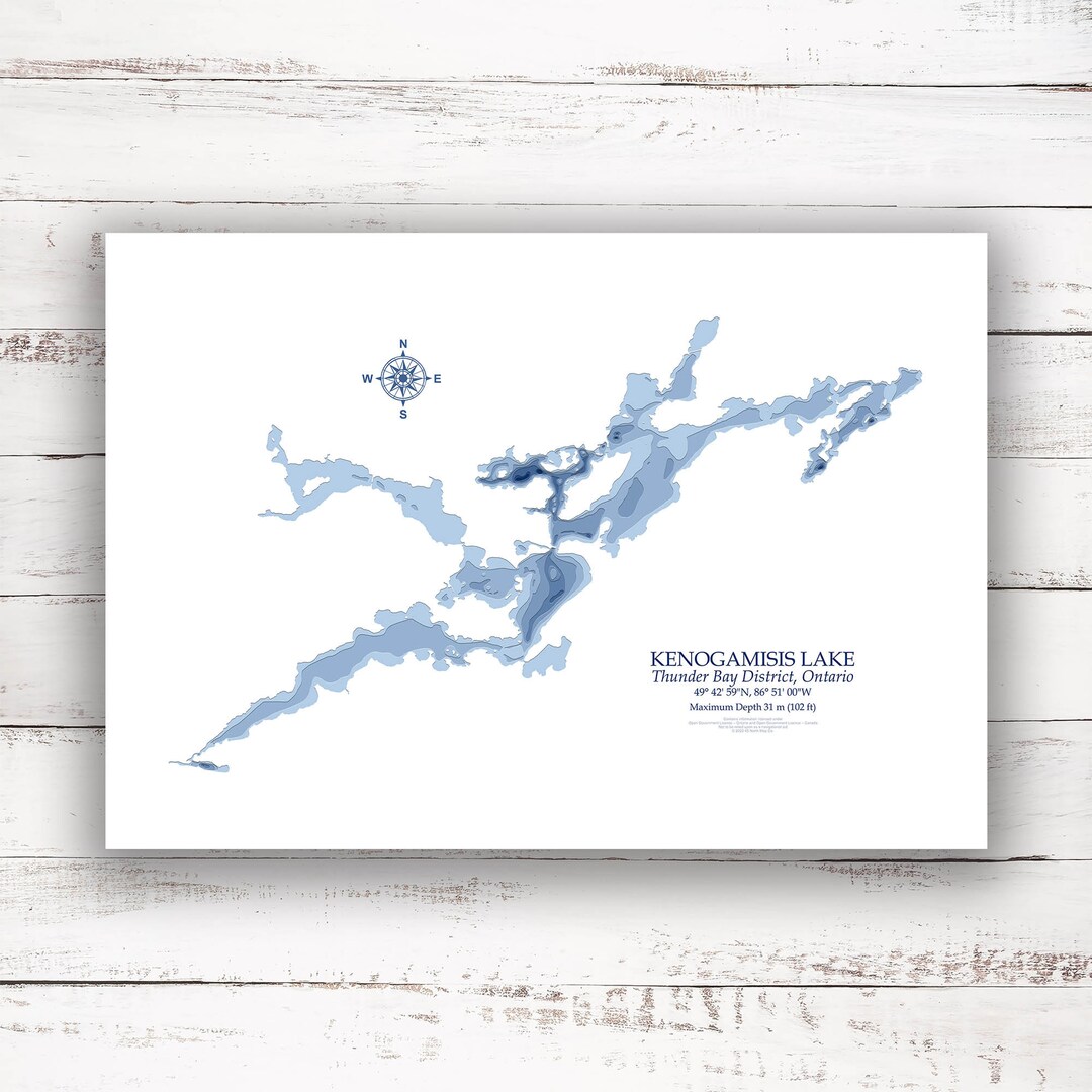 Kenogamisis Lake Ontario Bathymetric Map Lake Depth Print 12x18 to ...