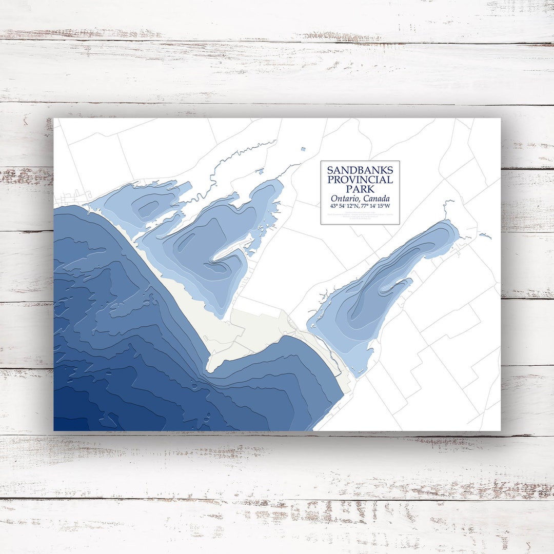 Sandbanks Provincial Park Ontario | Bathymetric Map | Custom Map Print ...