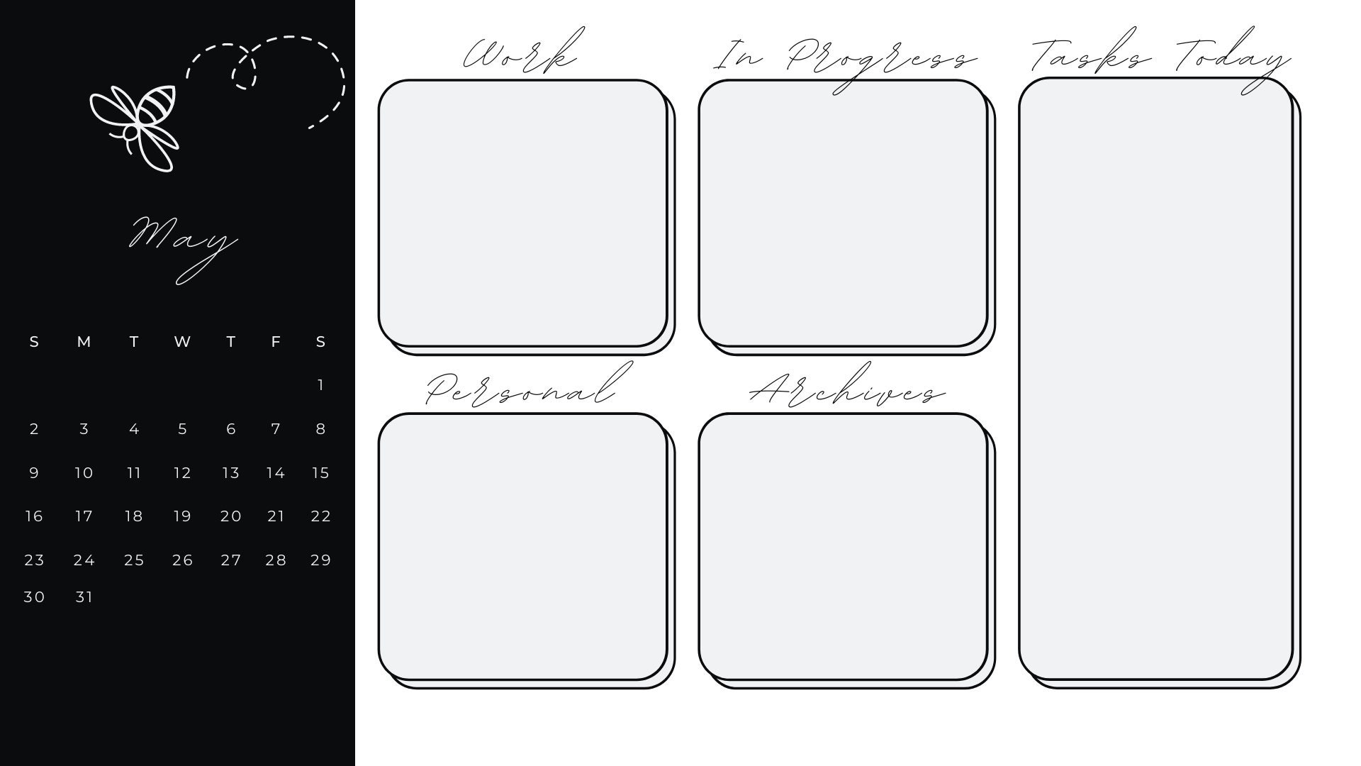 Black & White Desktop Wallpaper Organizer 12 Months Including | Etsy