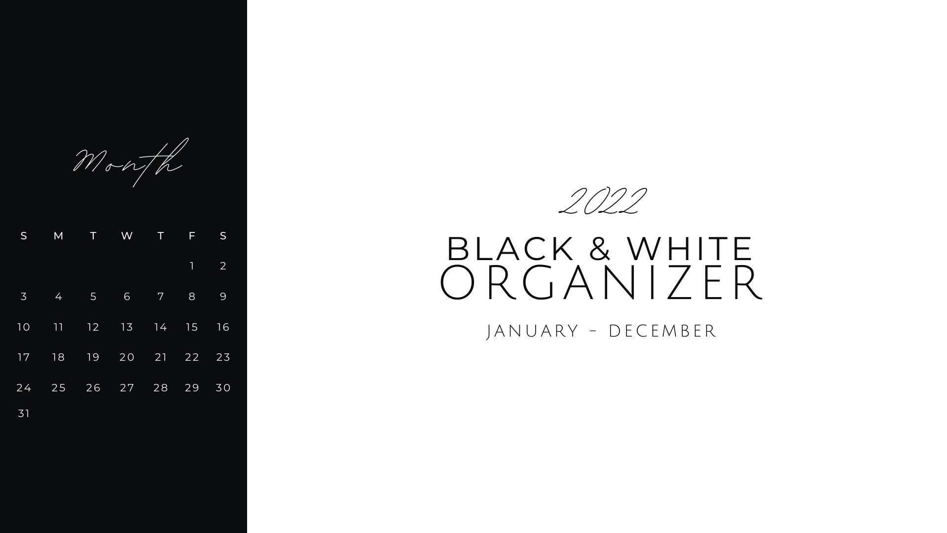 Black & White Desktop Wallpaper Organizer 12 Months Including | Etsy