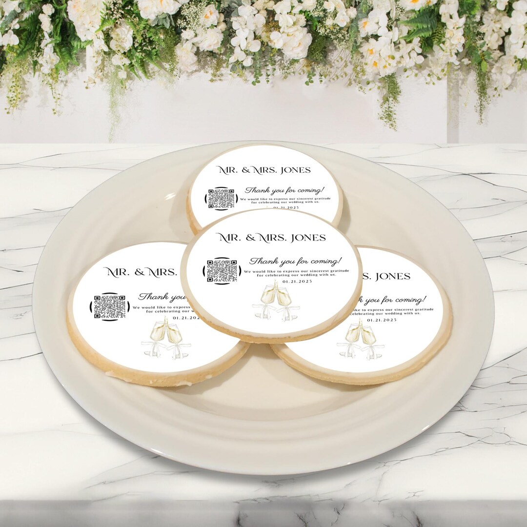 Custom Wedding Cookies With QR Code for Gift Registry Personalized Logo ...