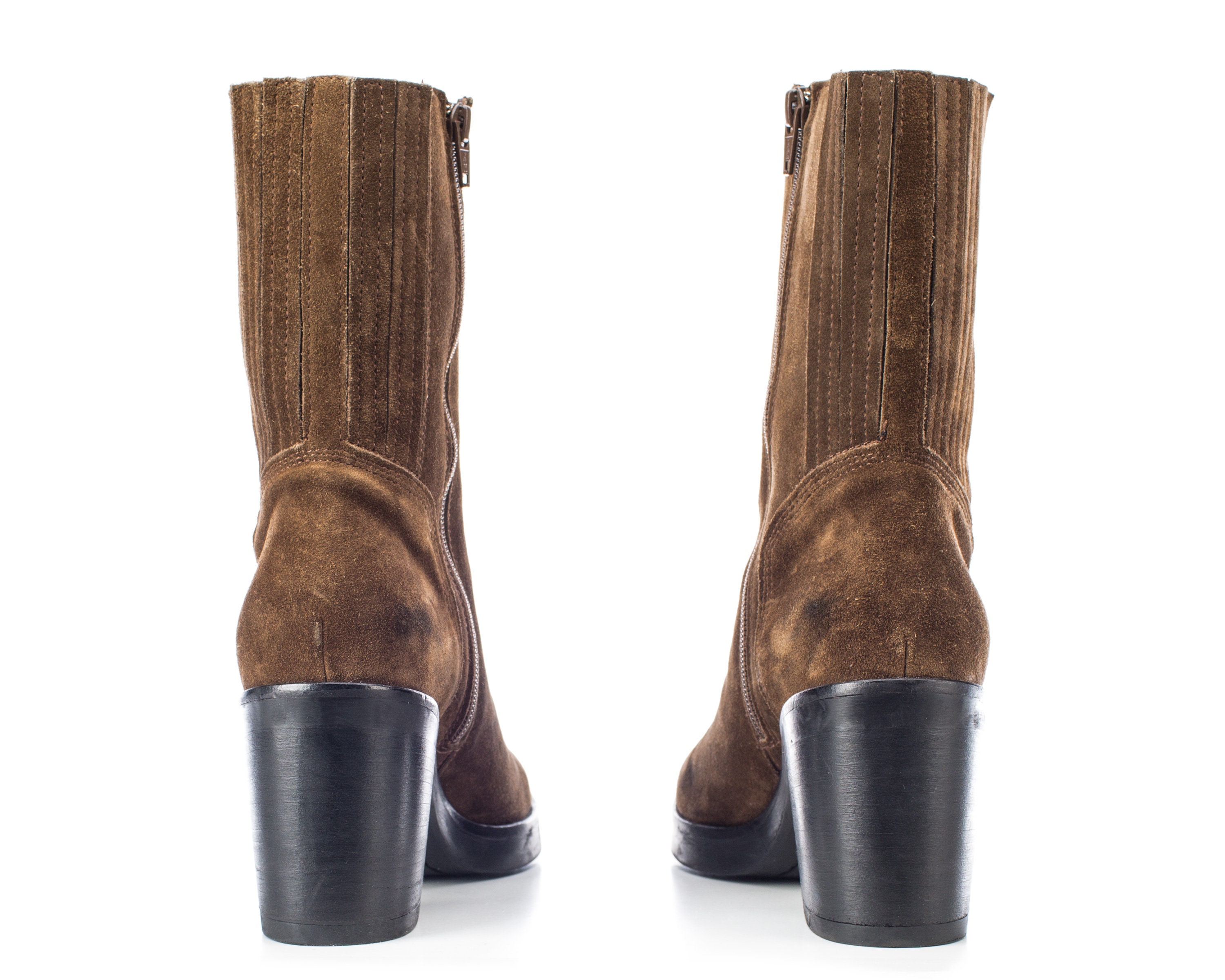 Brown Chelsea Boots VIA VAI Y2K Block Heel Half Boots Brown Suede Boots ...