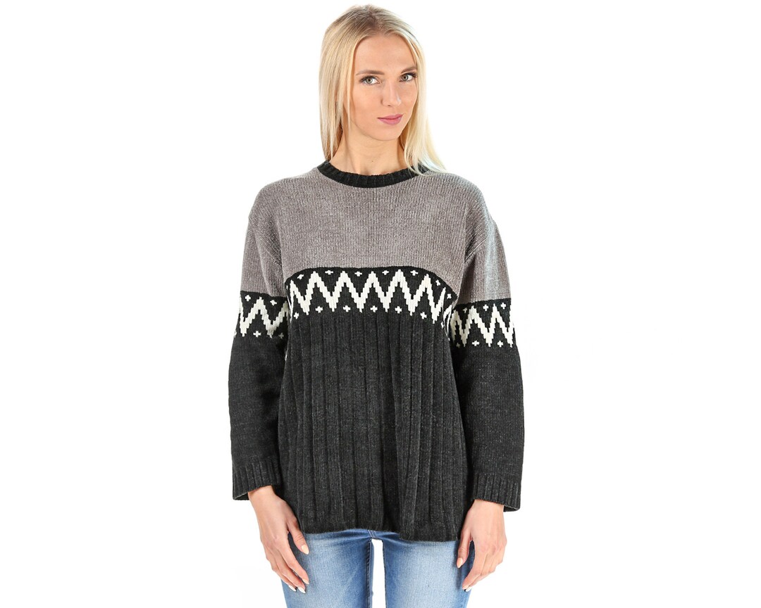 Oversized Schwarzer Pullover 90er Jahre Slouchy Strickpullover Chenille ...