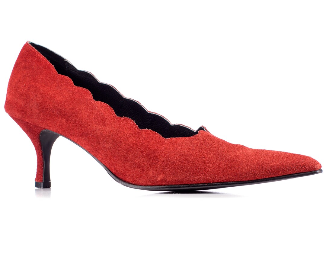 Red Pumps Heels Vintage 90s Wedding Pumps Red Heels Suede Scalloped ...