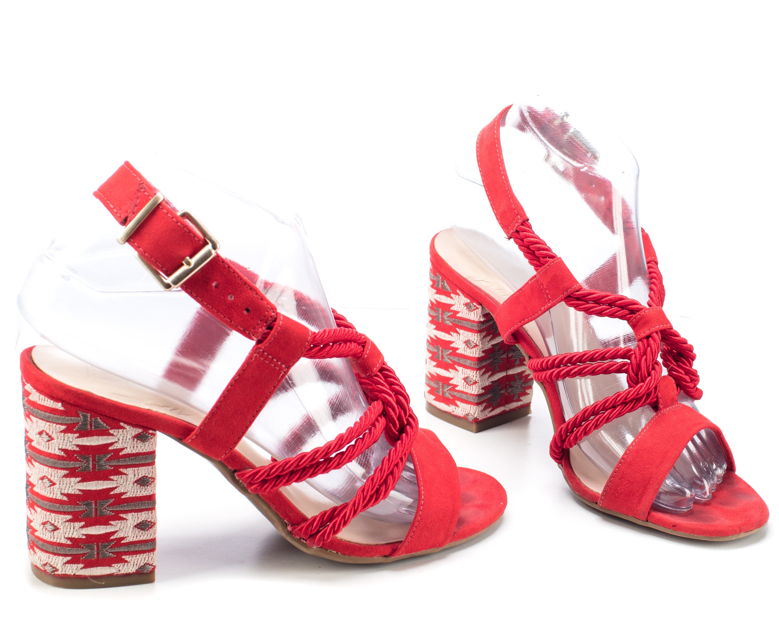Red Rope SANDALS Y2K Block Heel Sandals Textile Heels - Etsy