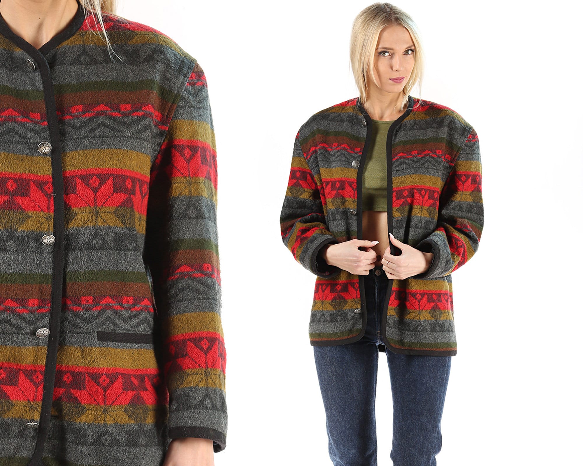Wool AZTEC Blanket Coat Jacket 70s Felt Wool Ethnic Jacket Wool Native ...