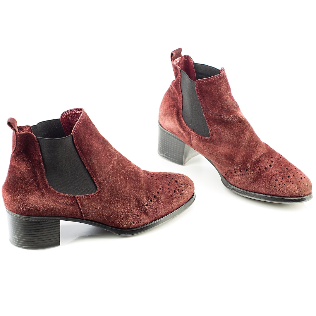 Vintage Chelsea Boots 70s Red Ankle Boots Beatle Boots Vintage Suede ...