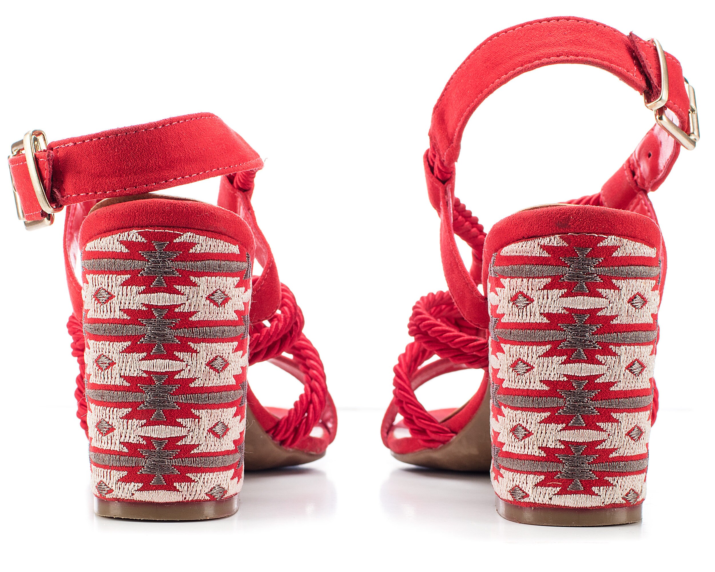 Red Rope SANDALS Y2K Block Heel Sandals Textile Heels Southwest Print ...