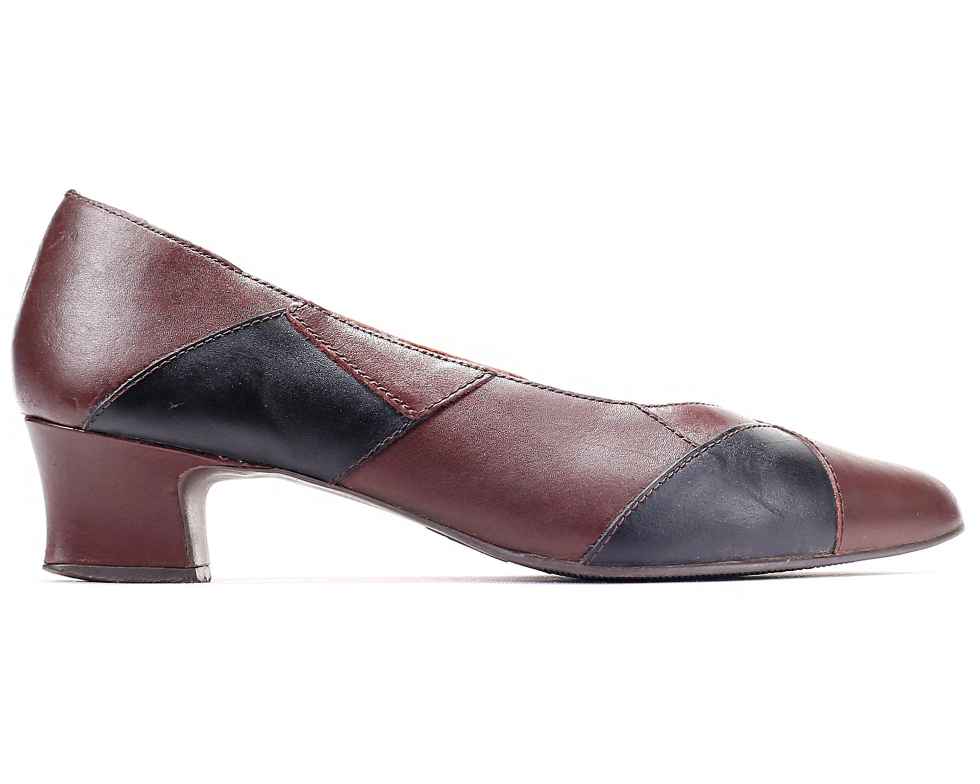 Vintage Leather Pumps Women's Heels 80s Patchwork Leather - Etsy
