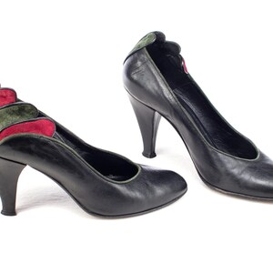 Vintage Suede Heels Pumps 80s Black Stilettos Party Shoes Luxury Red ...