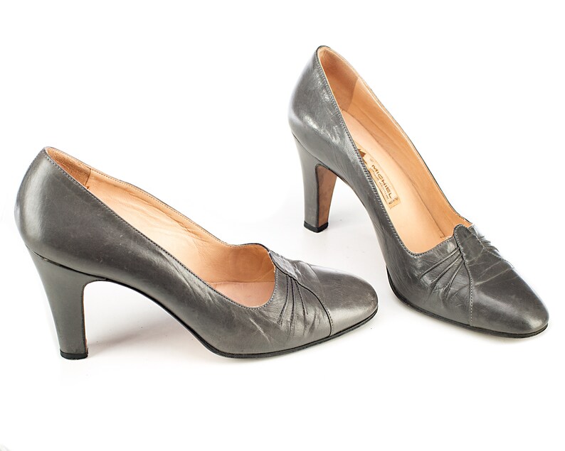 Gray Leather Pumps Heels 80s Vintage Wedding Party Pumps - Etsy