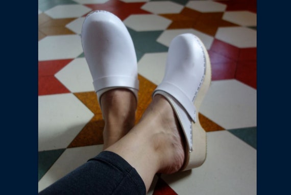 Scandinavian Wooden Clogs White 90s Leather Wood Platform - Etsy