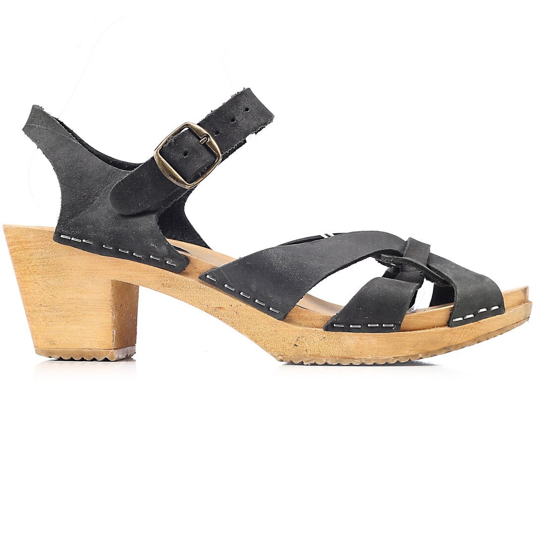 Scandinavian Wood Clogs Black Platforms 90s Moheda Black Clogs Woven ...