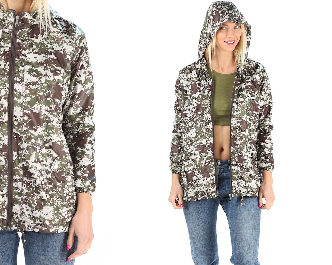 Army Rain Coat Jacket 90s Camouflage Hooded Jacket Lined Military Camo ...