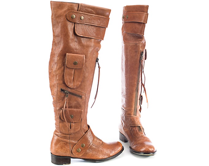 Warrior Boots Over the Knee Boots Y2K Steampunk Biker Boots Cowboy Rdr2 ...