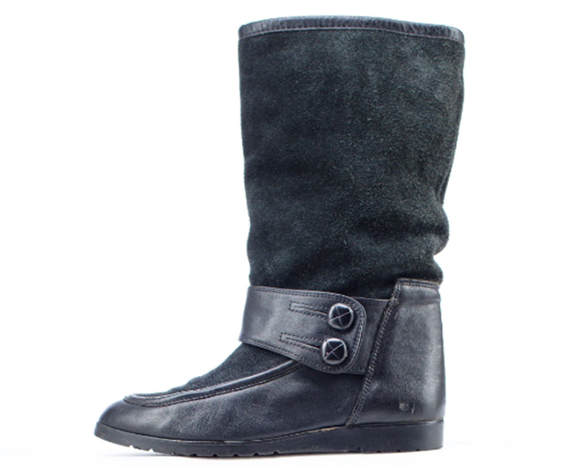 Black Suede Snow Boots 70s Eskimo Boots Monk Strap Vintage Retro Snow ...