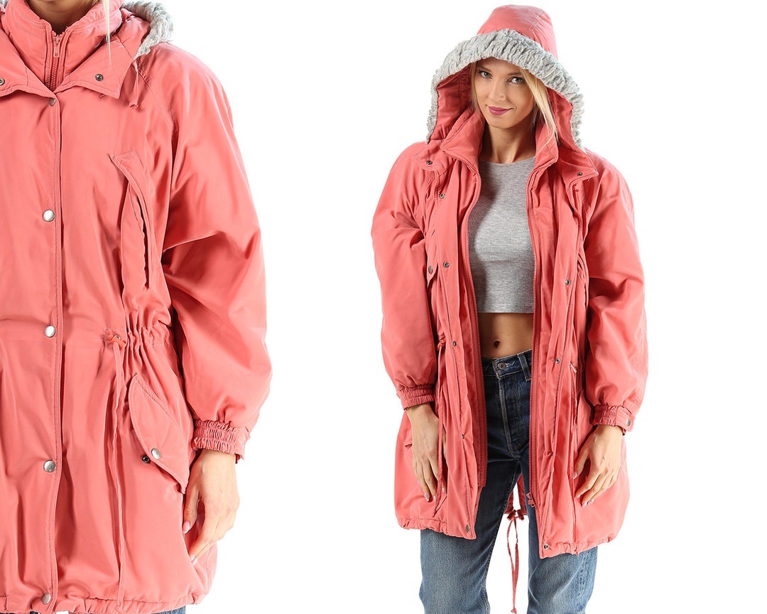 Pink Parka Jacket Vintage 90s Longline Parka Coat Zip up Coat Oversized ...