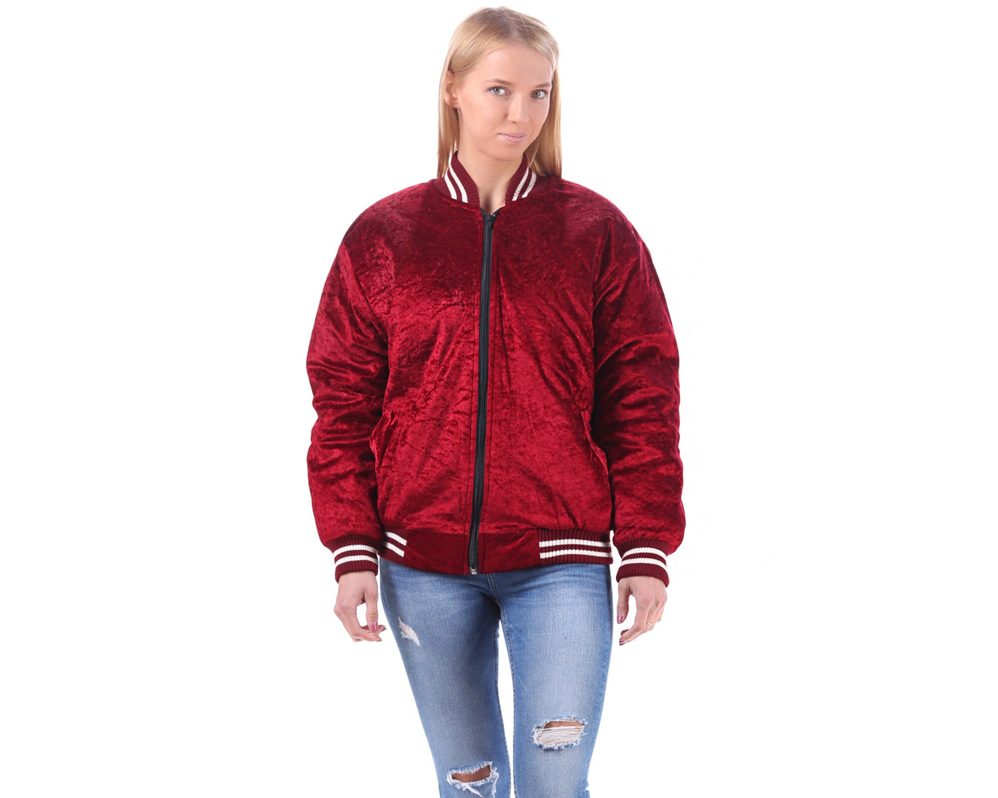 80s Velvet Bomber Jacket Red Baseball Jacket Maroon - Etsy