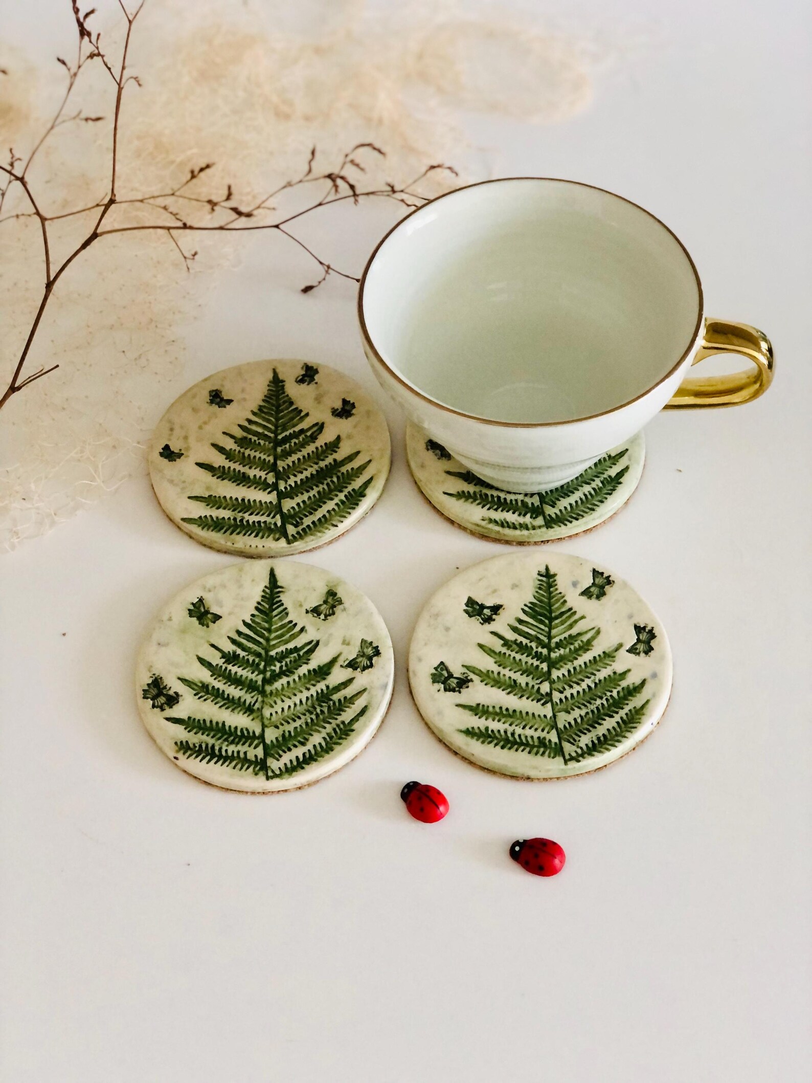 Handmade Ceramic Fern Coasters, Botanical Decor, Set of 4 - Etsy