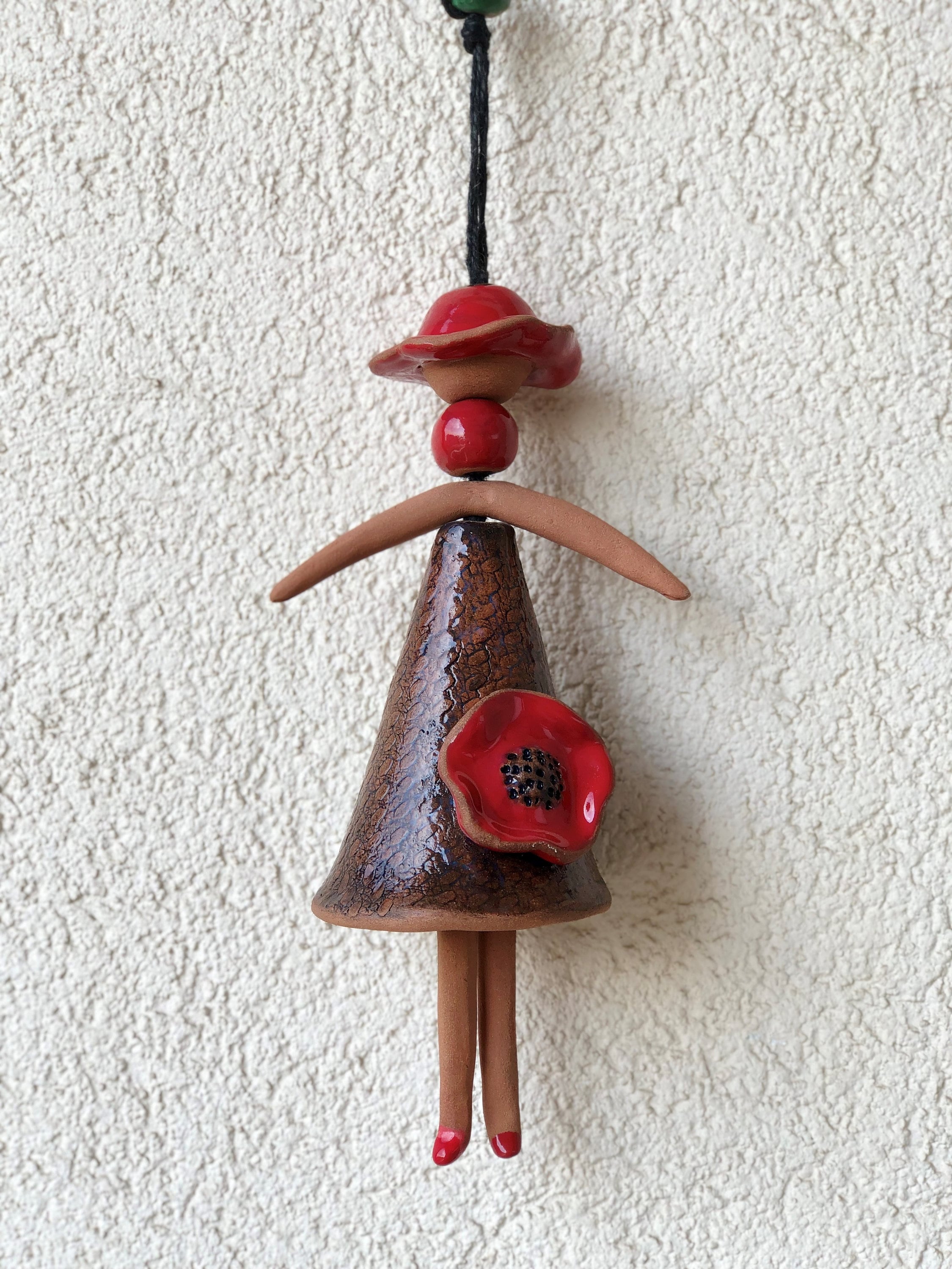 Woman Figure Ceramic Bell With Flower, Cone Wind Chimes, Woman Wall ...