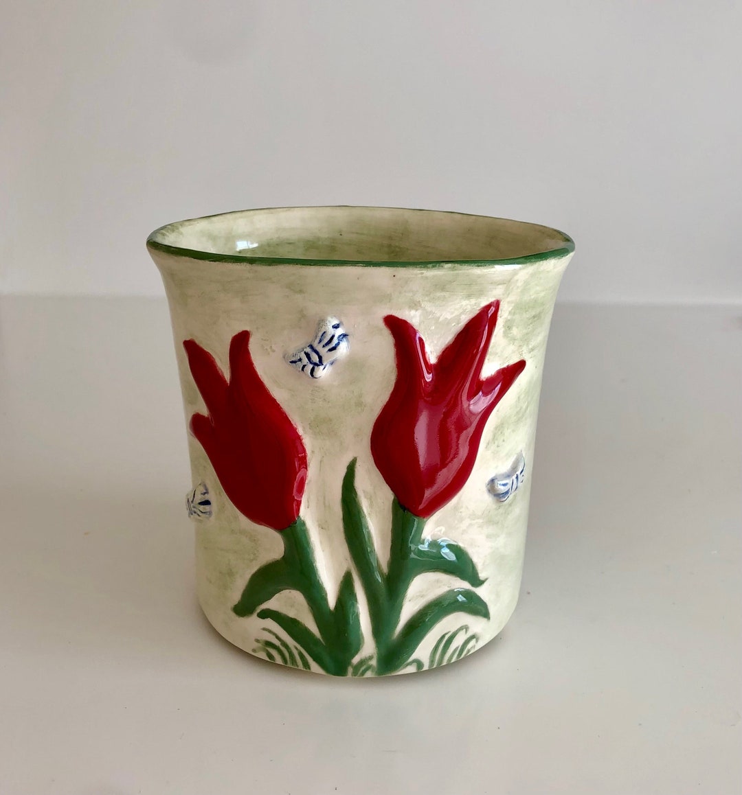 Oval Ceramic Utensil Holder, Tulip Pot, Tulip Painting, Ceramic Planter ...