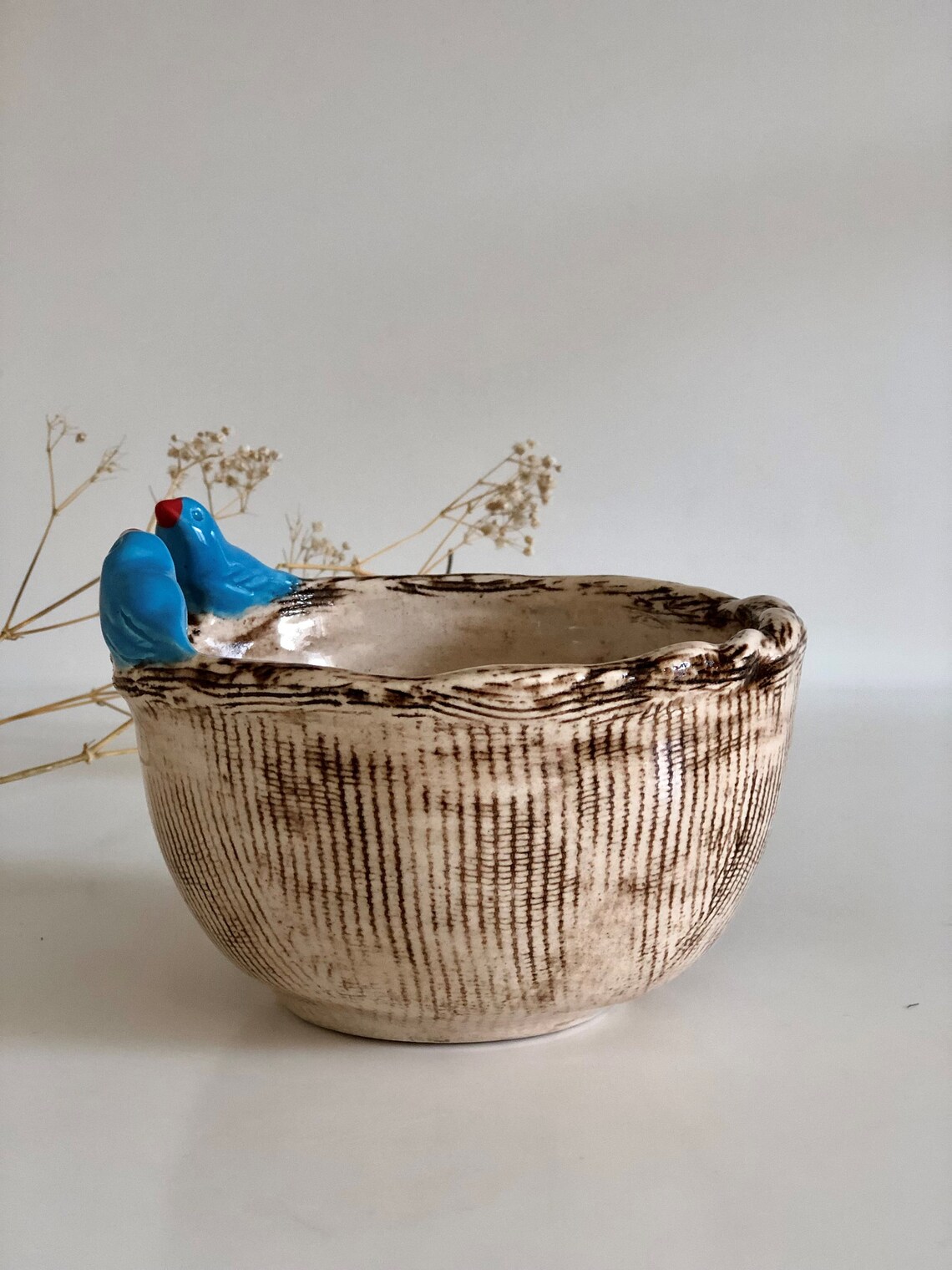 Rustic Ceramic Flower Pot Lovely Birds and Heart, Bird Planter for ...