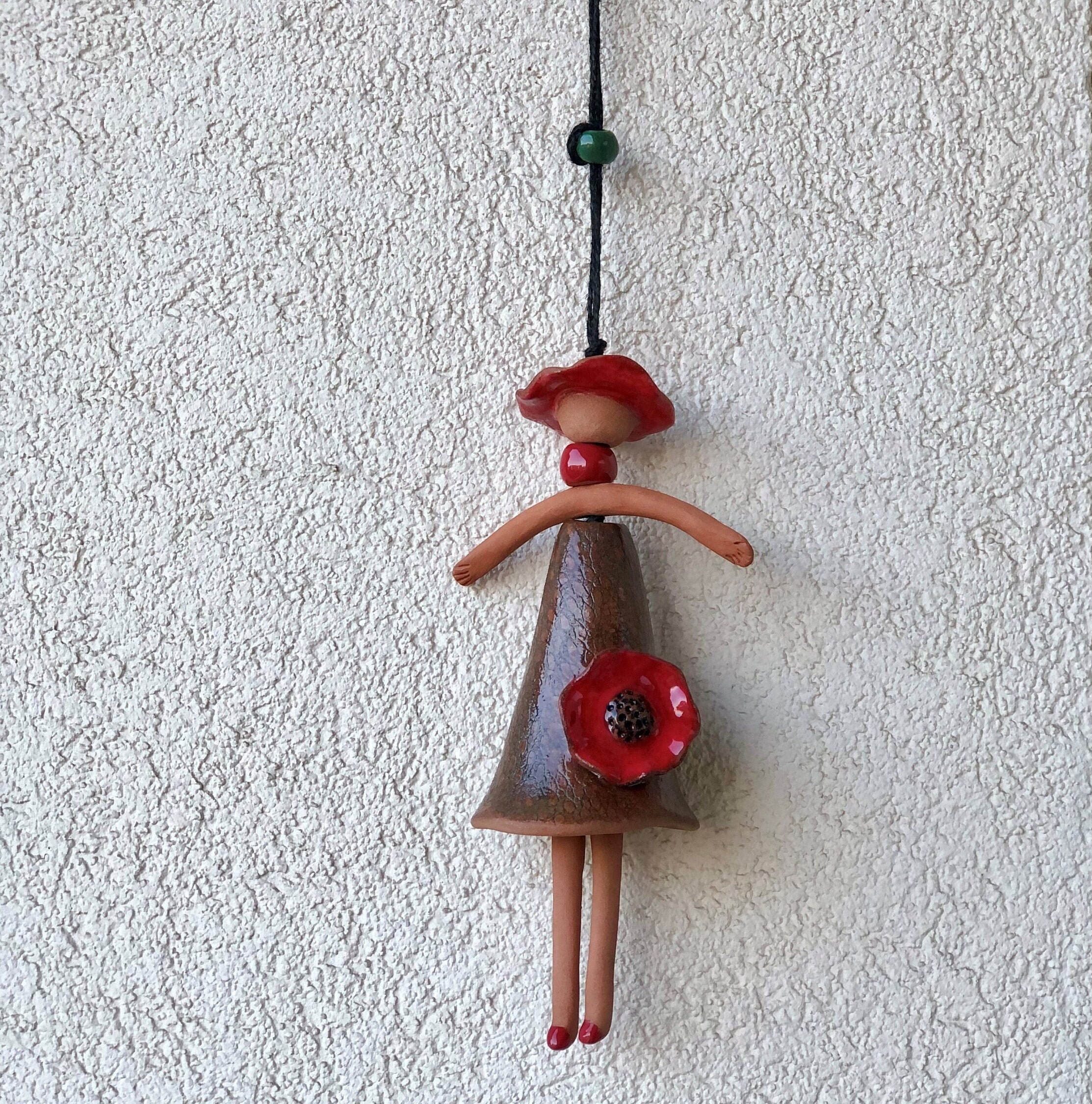 Woman Figure Ceramic Bell With Flower, Cone Wind Chimes, Woman Wall ...
