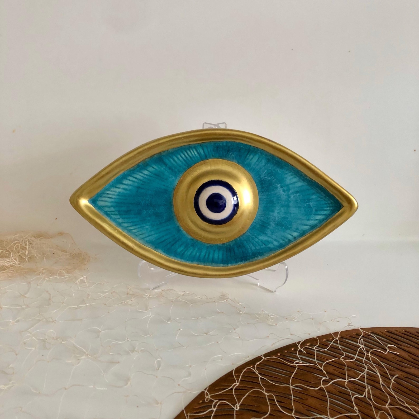 Ceramic Evil Eye Wall Decor, Turquoise Ceramic Wall Art, Evil Eye Decor ...