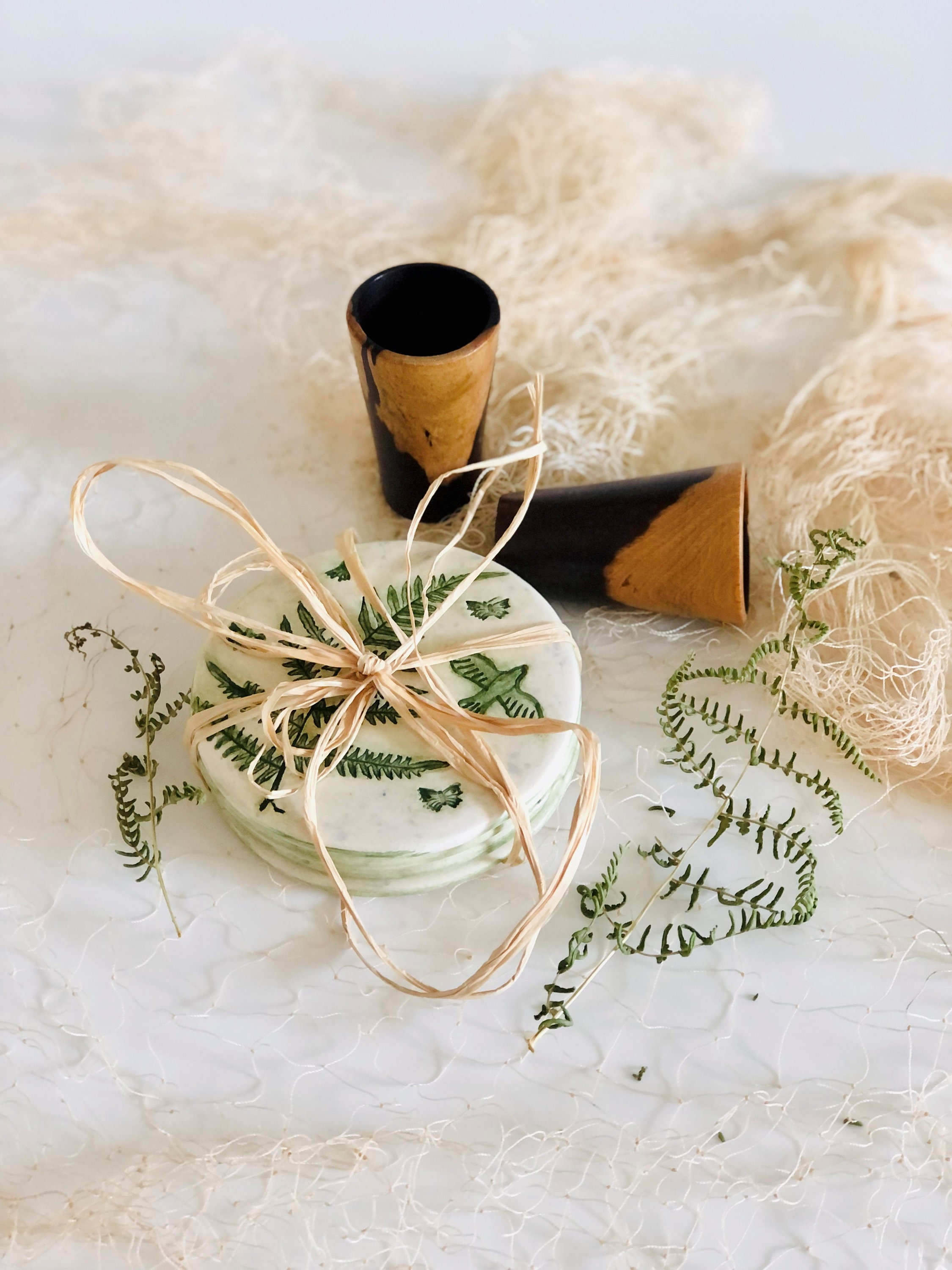 Fern Leaf Ceramic Coasters, Set of 4, Handmade Nature Coasters - Etsy