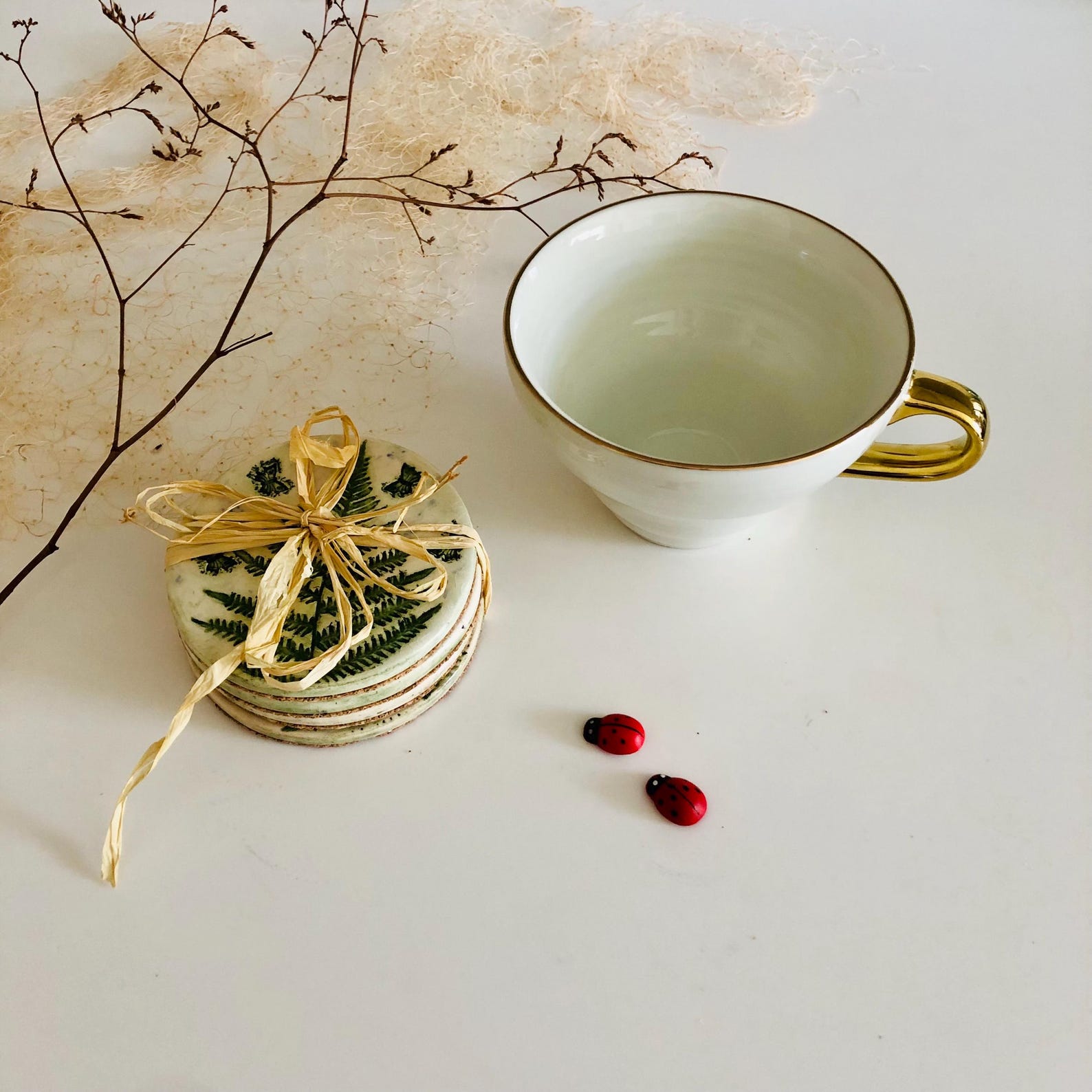 Handmade Ceramic Fern Coasters, Botanical Decor, Set of 4 - Etsy
