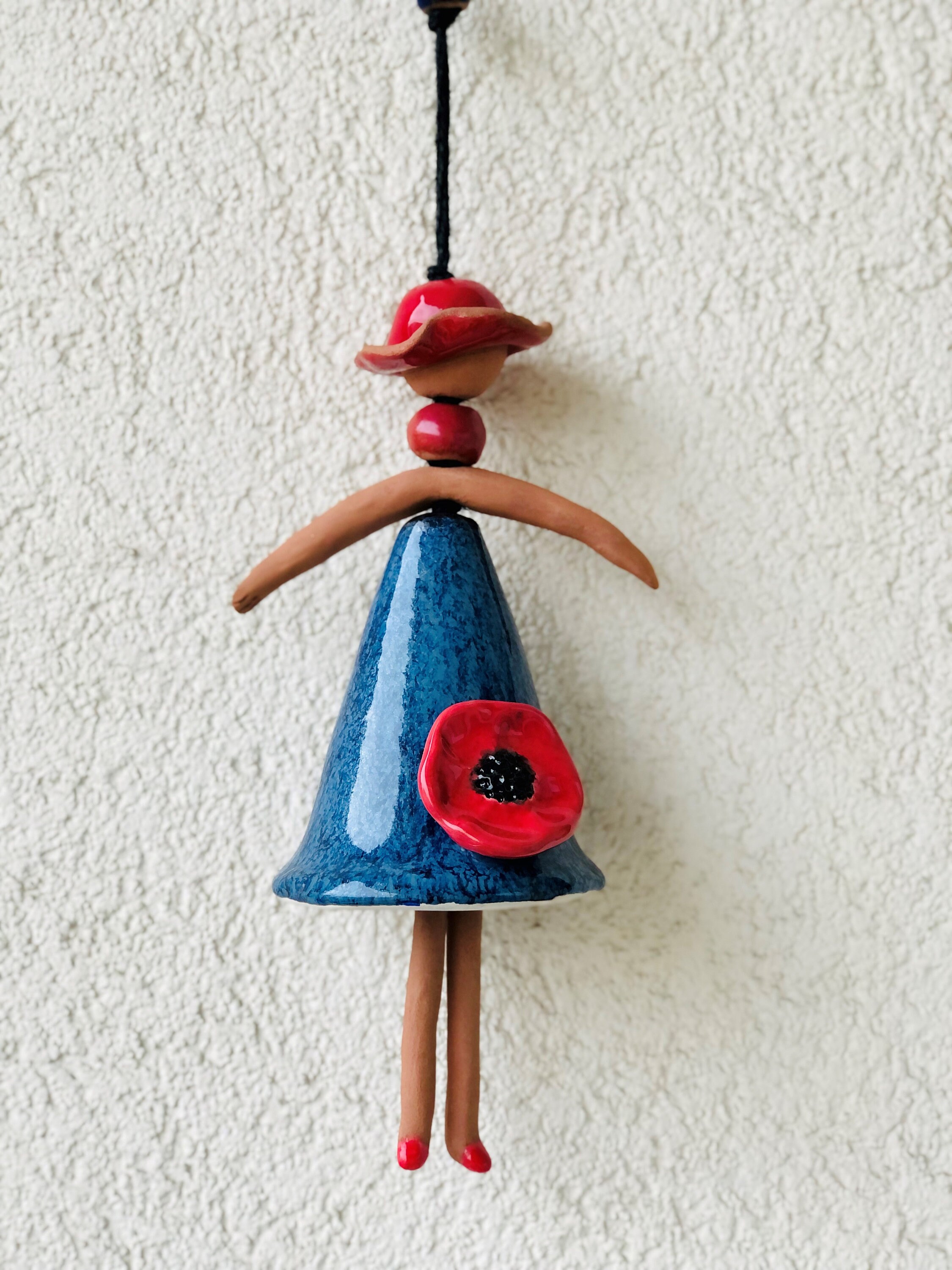 Woman Figure Ceramic Bell With Flower, Cone Wind Chimes, Woman Wall ...