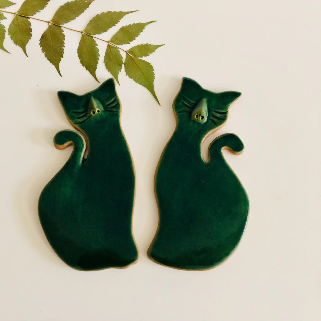 Ceramic Cat Wall Decor, Cat Wall Hanging, Pair of Cats-plain ...