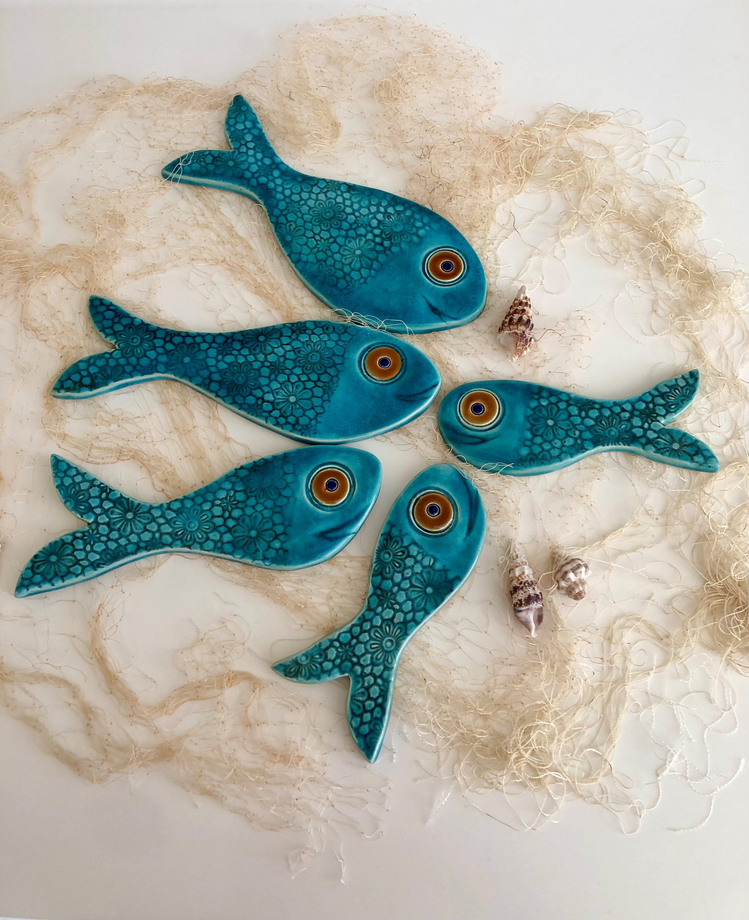 Turquoise Ceramic Fish Set, Fish Wall Art, Fish Artwork, Fish Wall ...